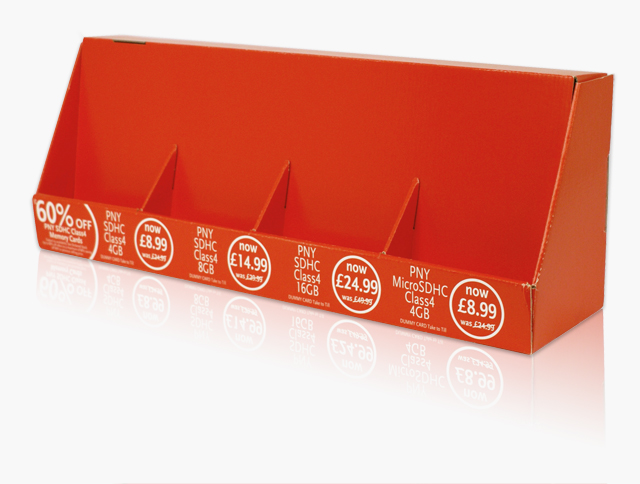 Mobilier en carton - Présentoir en carton avec separations.